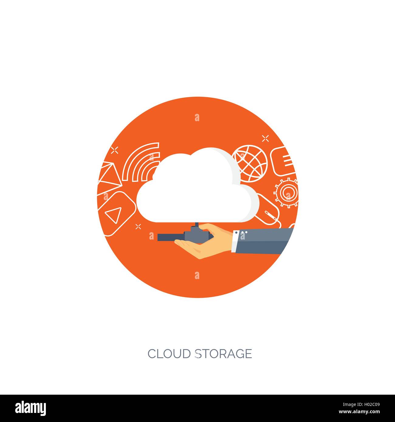 Vector illustration. Flat cloud computing background. Data storage network technology ...