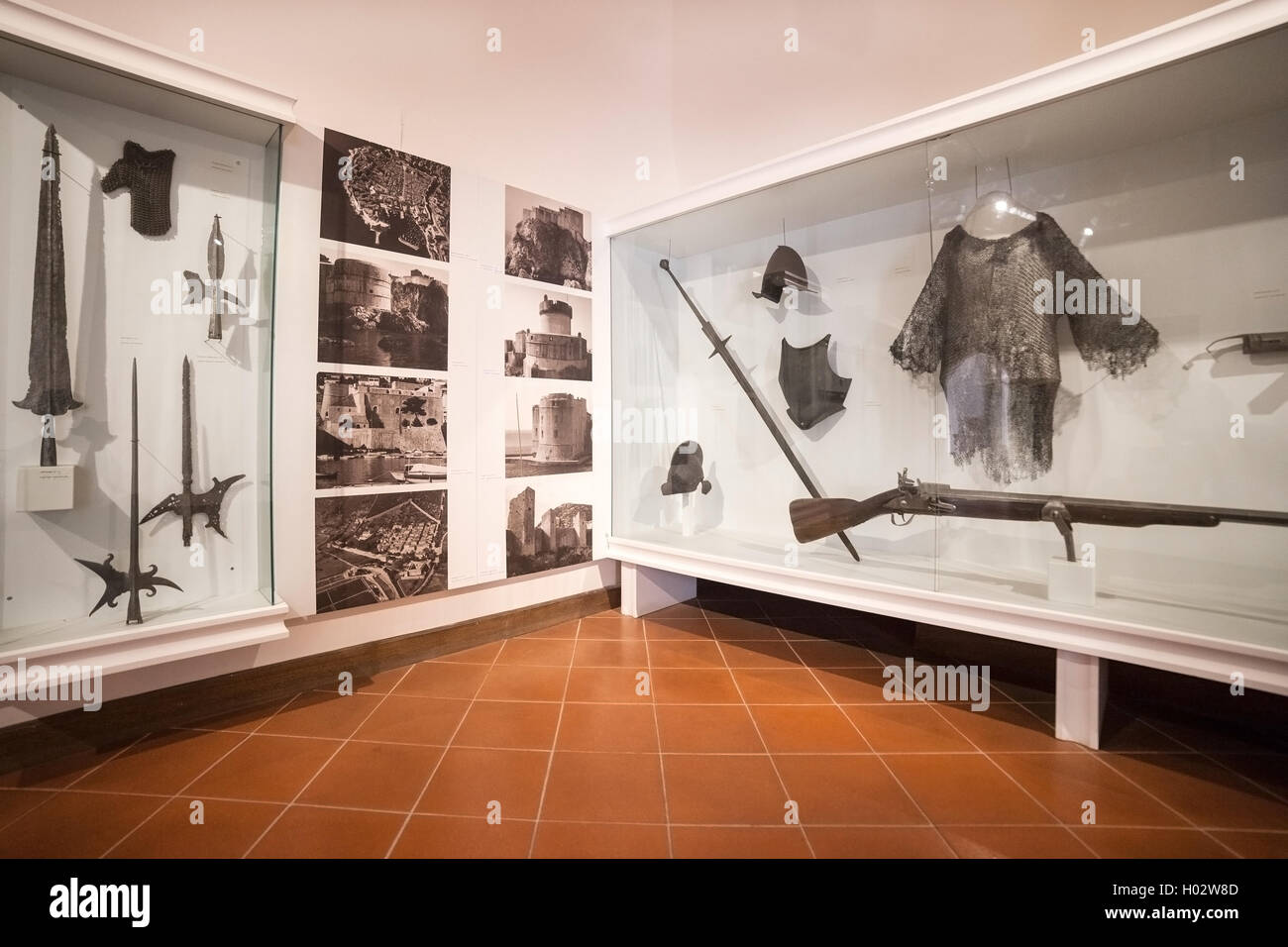 DUBROVNIK, CROATIA - MAY 27, 2014: Weapons exhibit in the Cultural ...