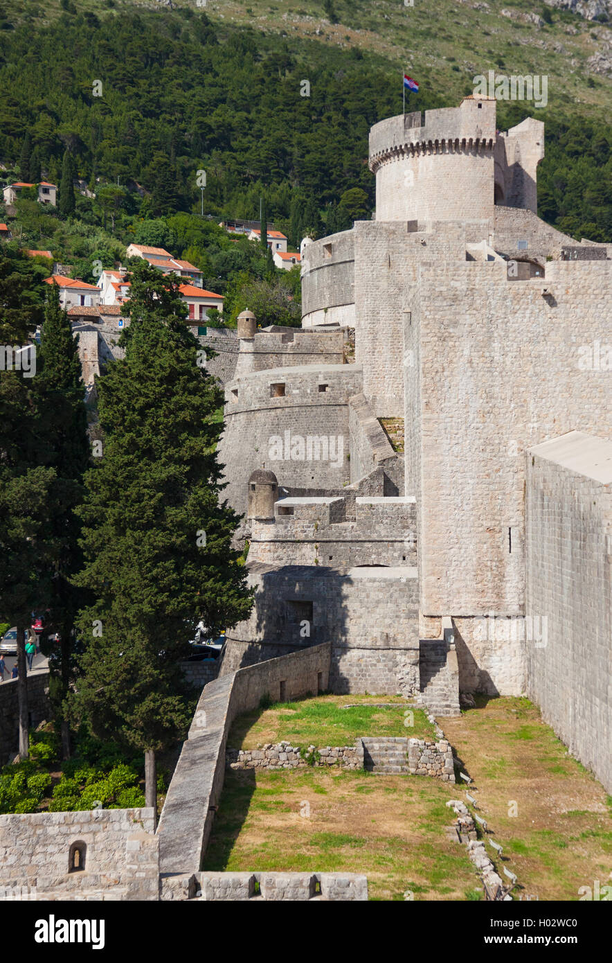 Minceta tower on old walls of Dubrovnik, Croatia. Tower is highest ...