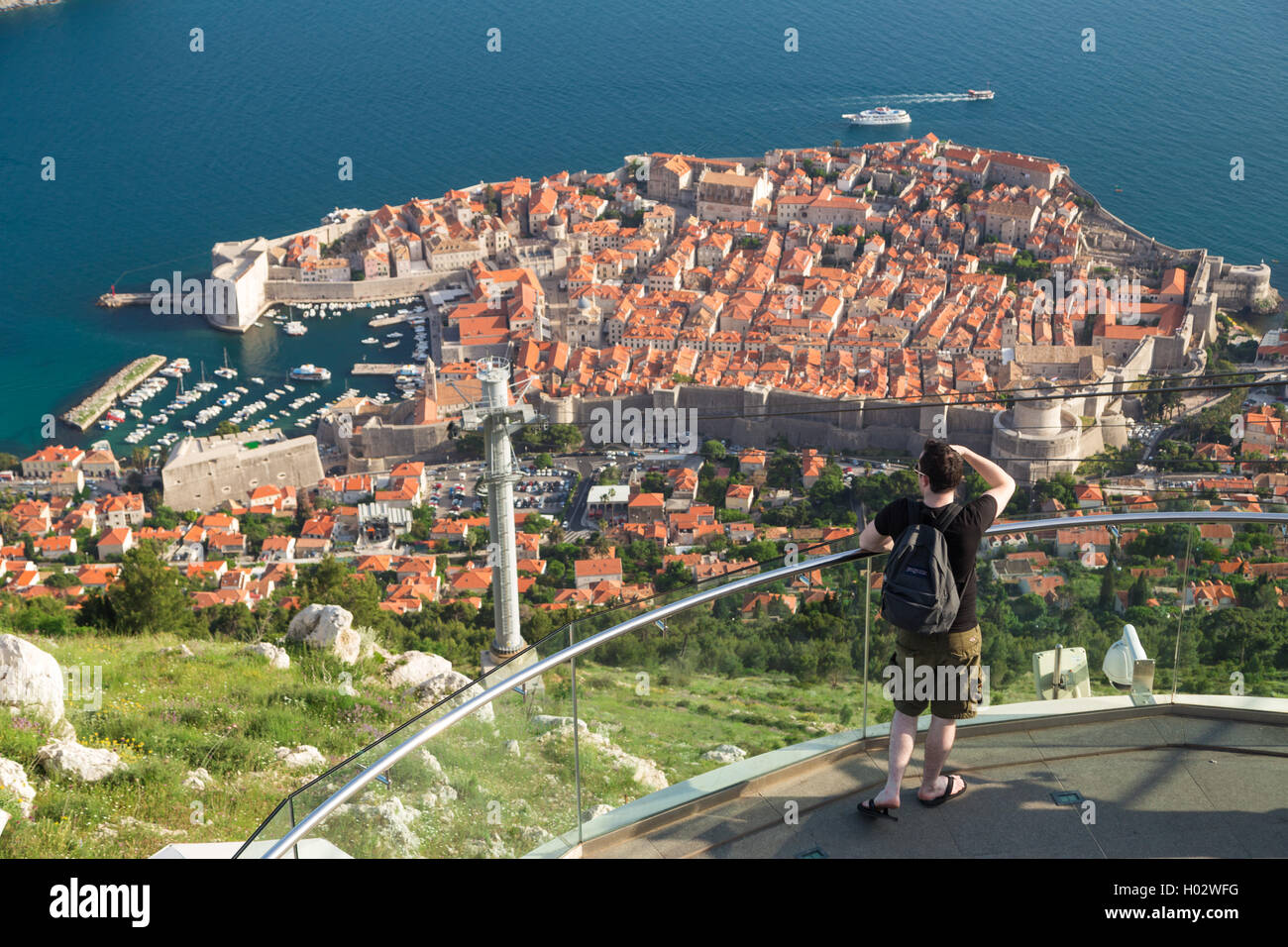 DUBROVNIK, CROATIA - MAY 26, 2014: Tourist at viewpoint near Dubrovnik ...