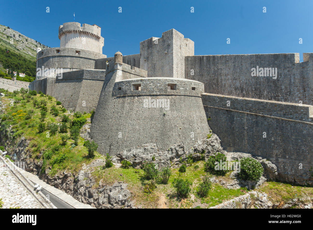 Minceta tower on old walls of Dubrovnik, Croatia. Tower is highest ...