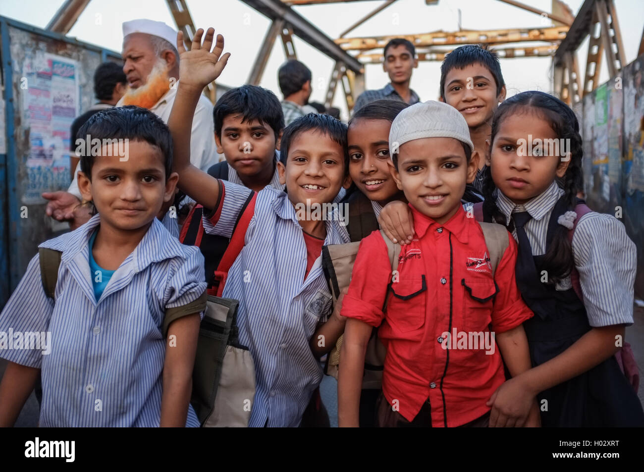 MUMBAI, INDIA - 12 JANUARY 2015: Indian children after school in ...