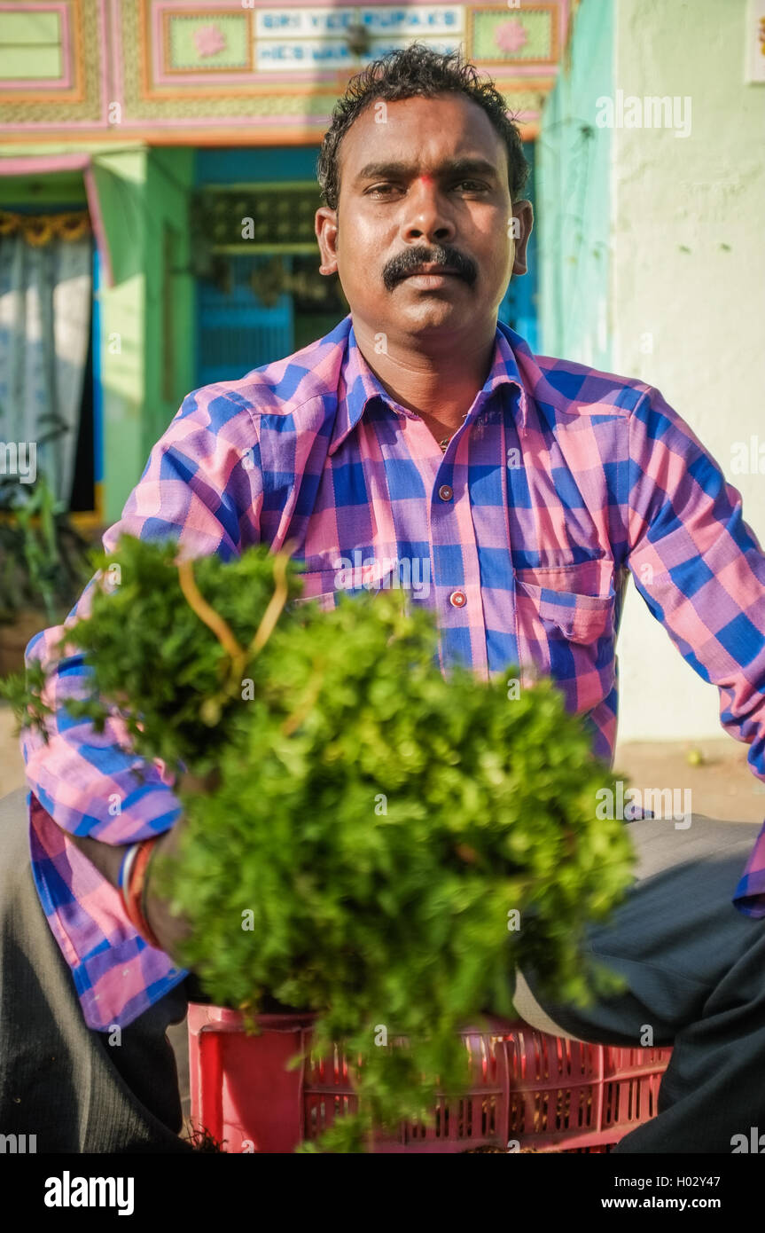 Indian man selling vegetables hi-res stock photography and images - Alamy