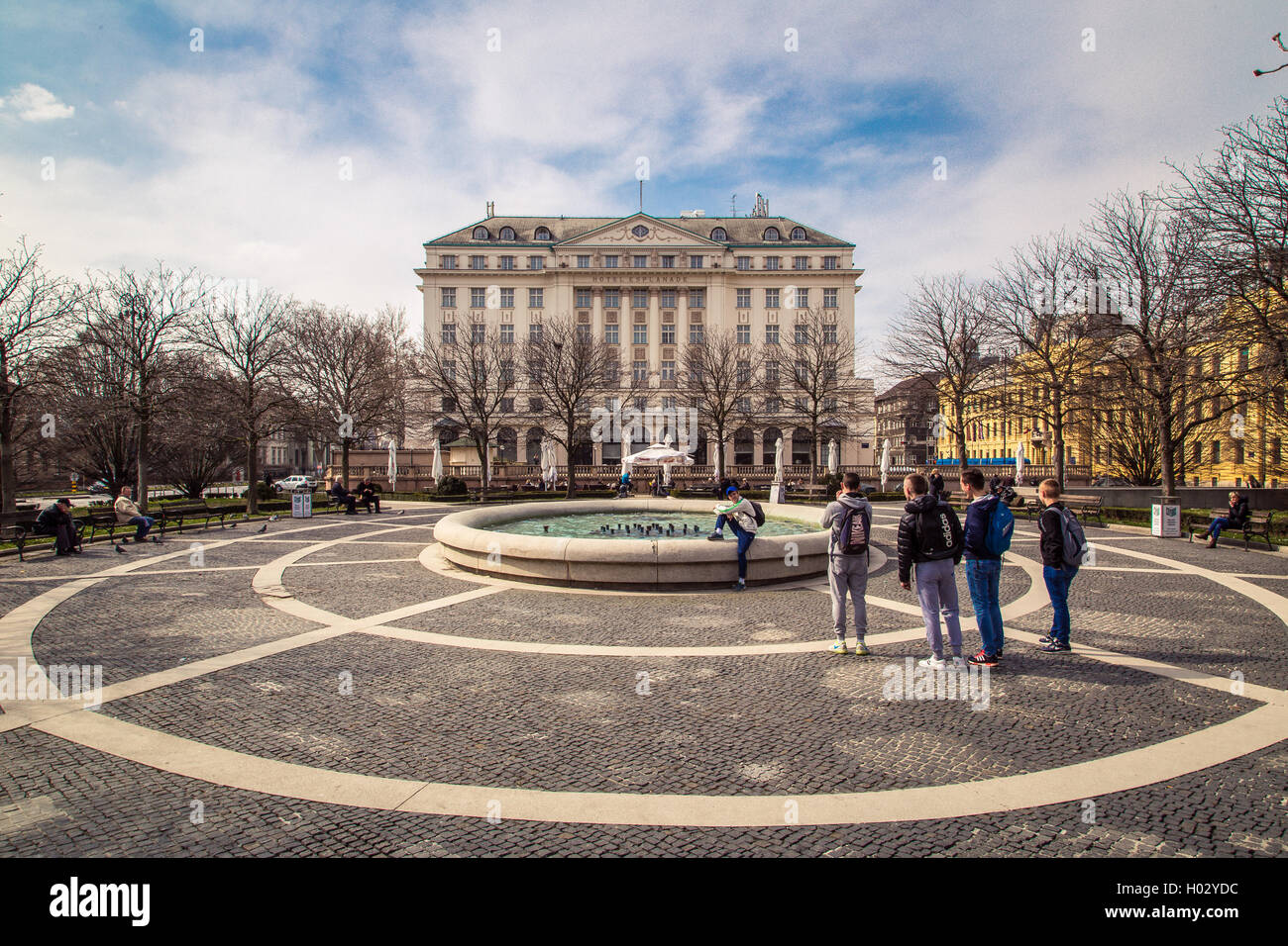 ZAGREB, CROATIA - 17 MARCH 2015: A side view of the main entrance to ...