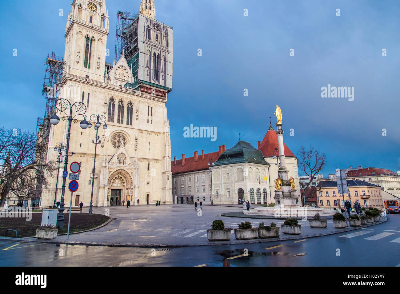 ZAGREB, CROATIA - 11 MARCH 2015: The Zagreb Cathedral with locals and ...