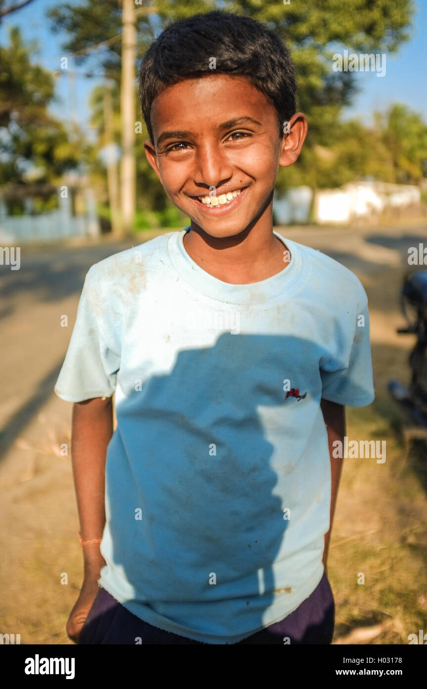 HAMPI, INDIA - 01 FEBRUARY 2015: Indian boy on street with ...