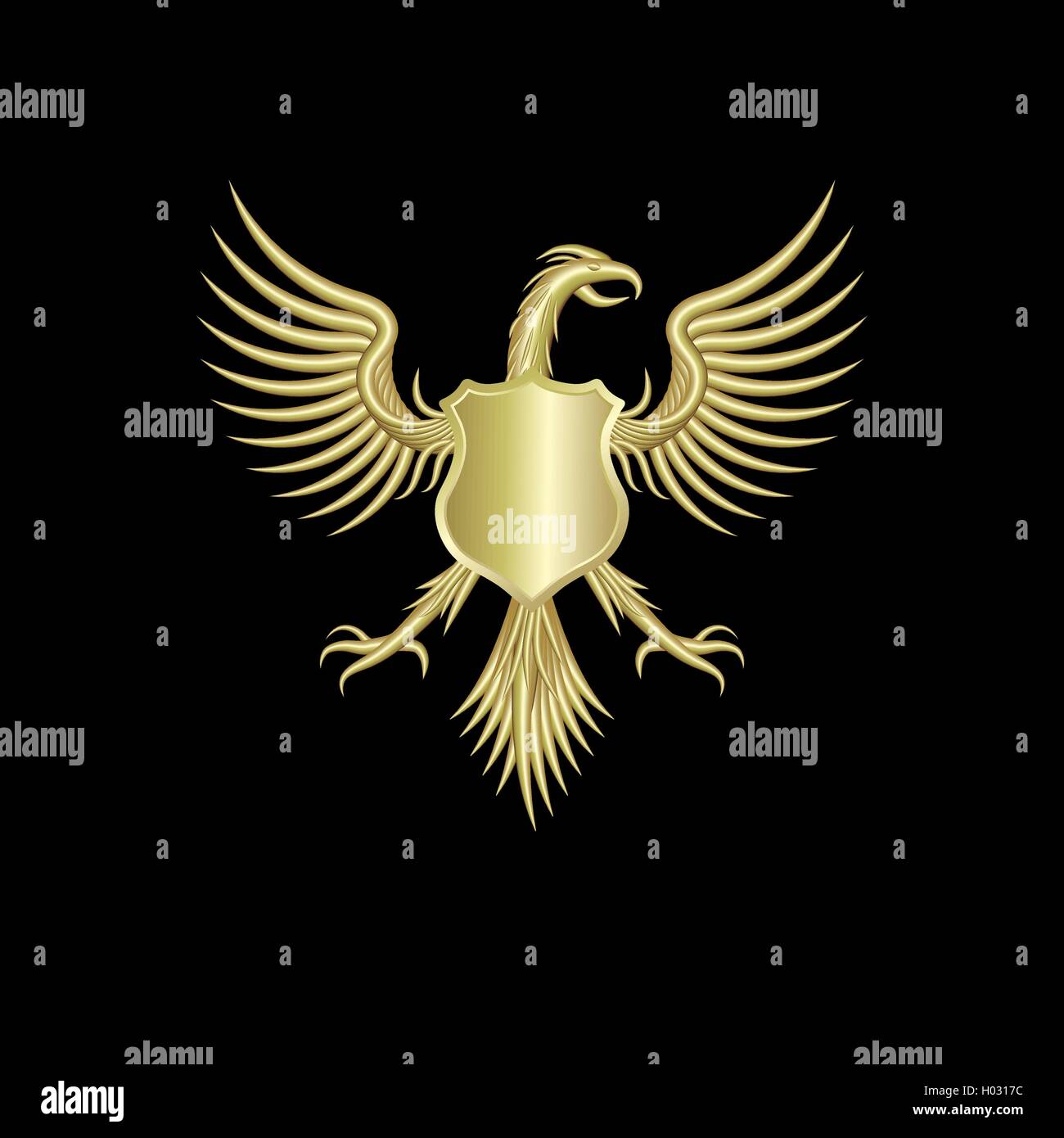Abstract bird with shield.Isolated on black background. Vector ...