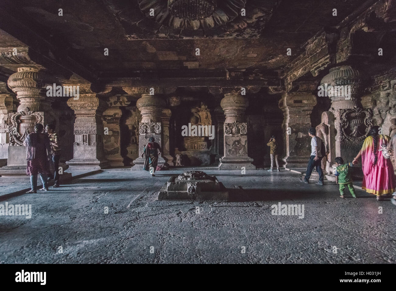 ELLORA, INDIA - 14 JANUARY 2015: Ellora Caves is an archaeological site ...