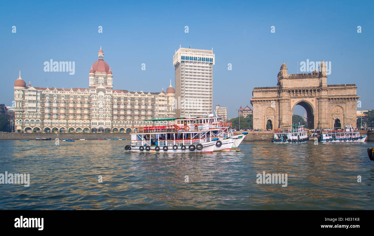 MUMBAI, INDIA - 17 JANUARY 2015: The Gateway of India is a monument ...