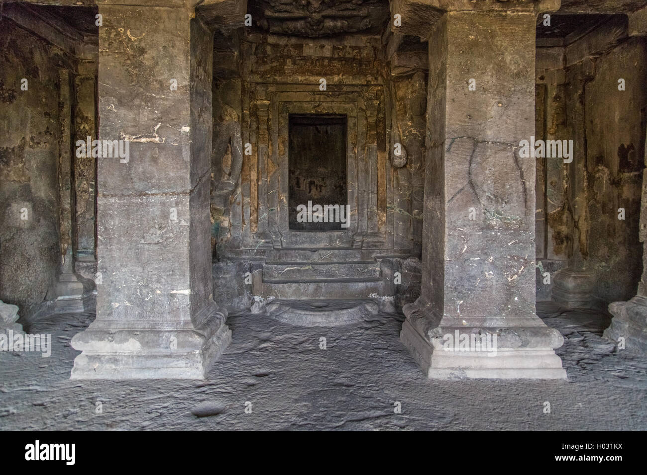 ELLORA, INDIA - 14 JANUARY 2015: Ellora Caves is an archaeological site ...