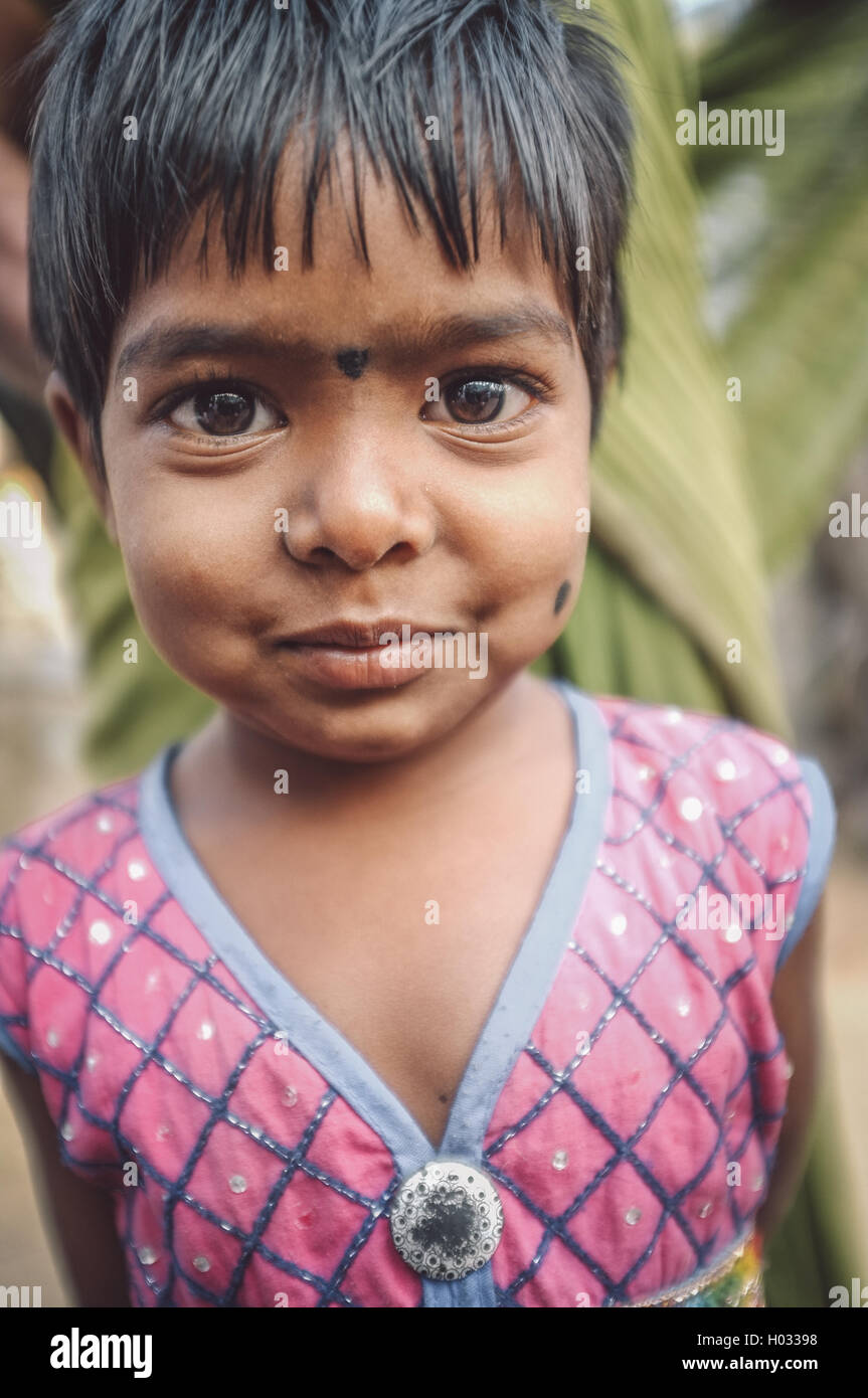 HAMPI, INDIA - 31 JANUARY 2015: Cute little Indian girl with bindi in ...
