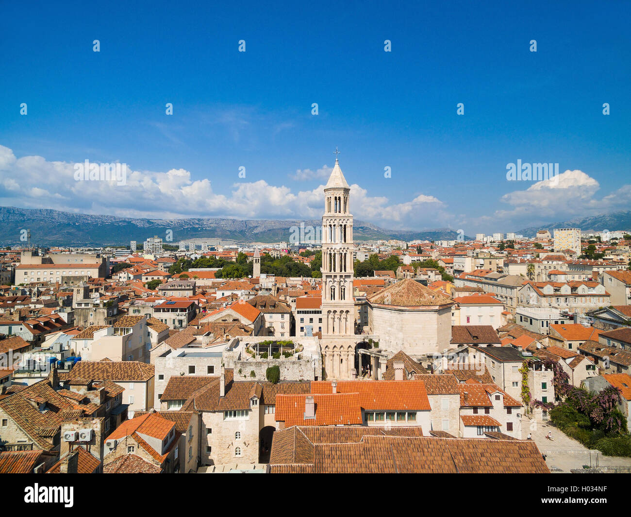Aerial view of Saint Eufemia Church and Diocletian's palace in Split ...
