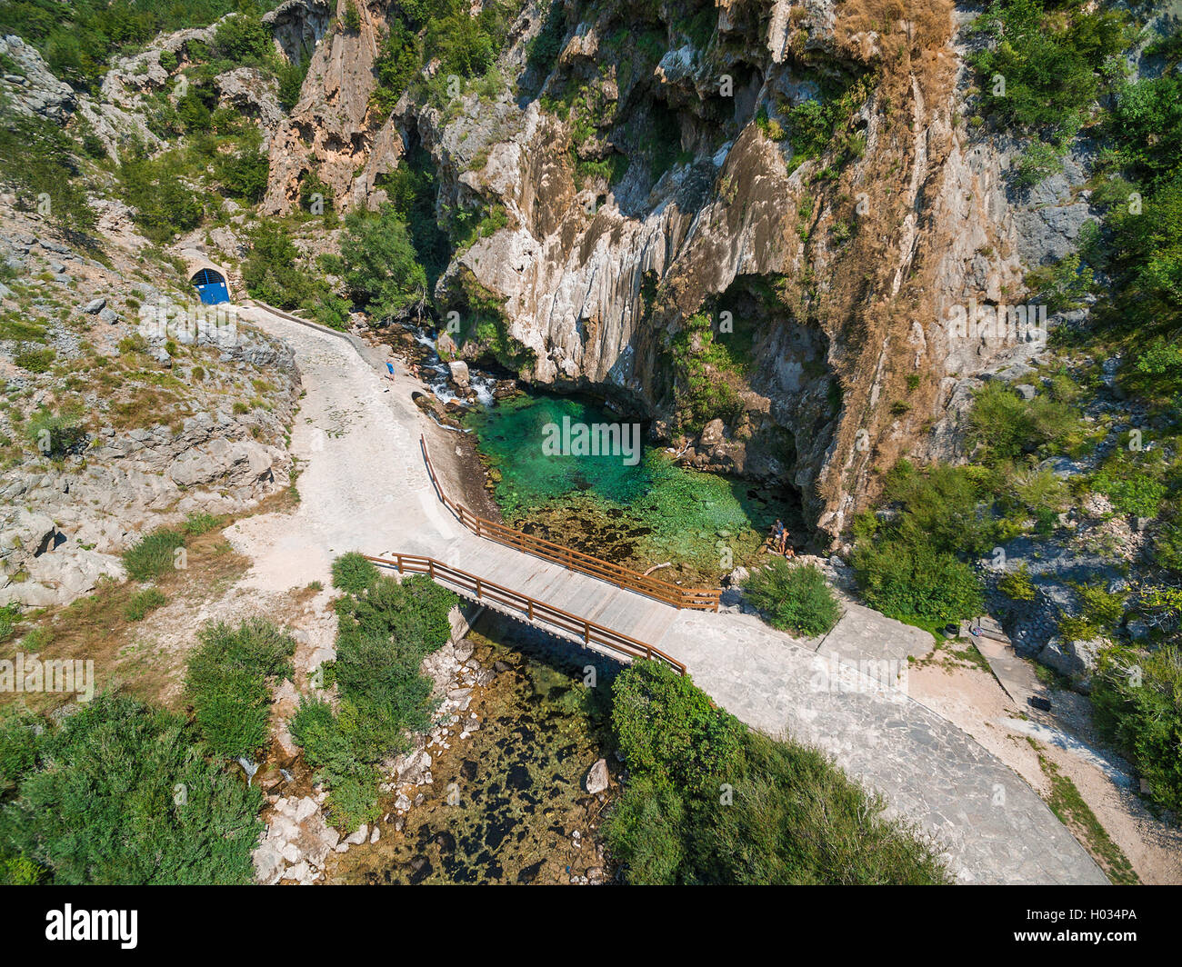 Aerial view of the bridge near Glavas source of the Cetina river ...