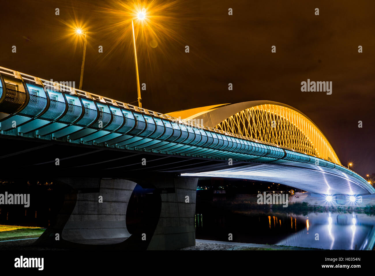 Trojan floodlit bridge in Prague Stock Photo - Alamy