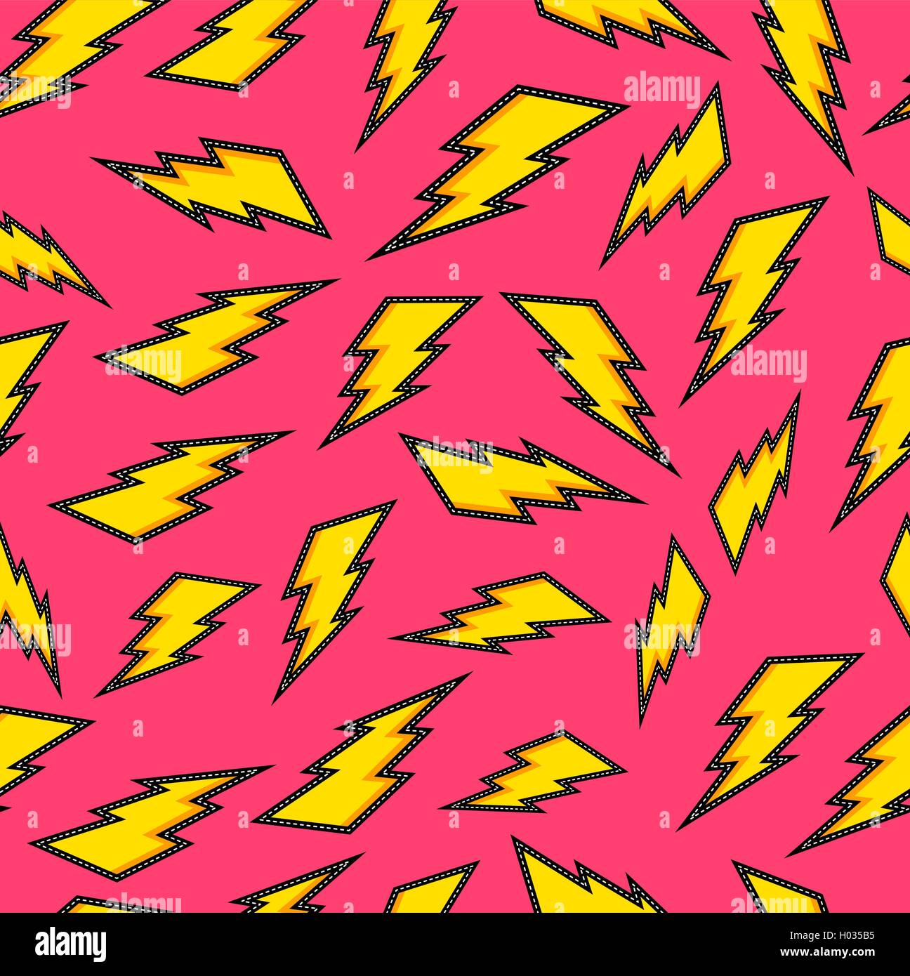 Thunder bolt seamless pattern with electric ray stitch patches in ...