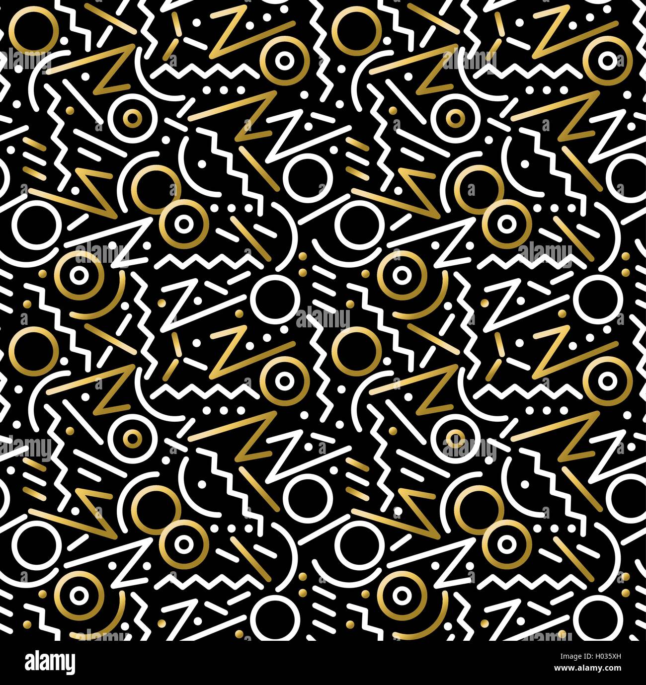 Retro 80s seamless pattern in memphis fashion style, gold color vintage ...