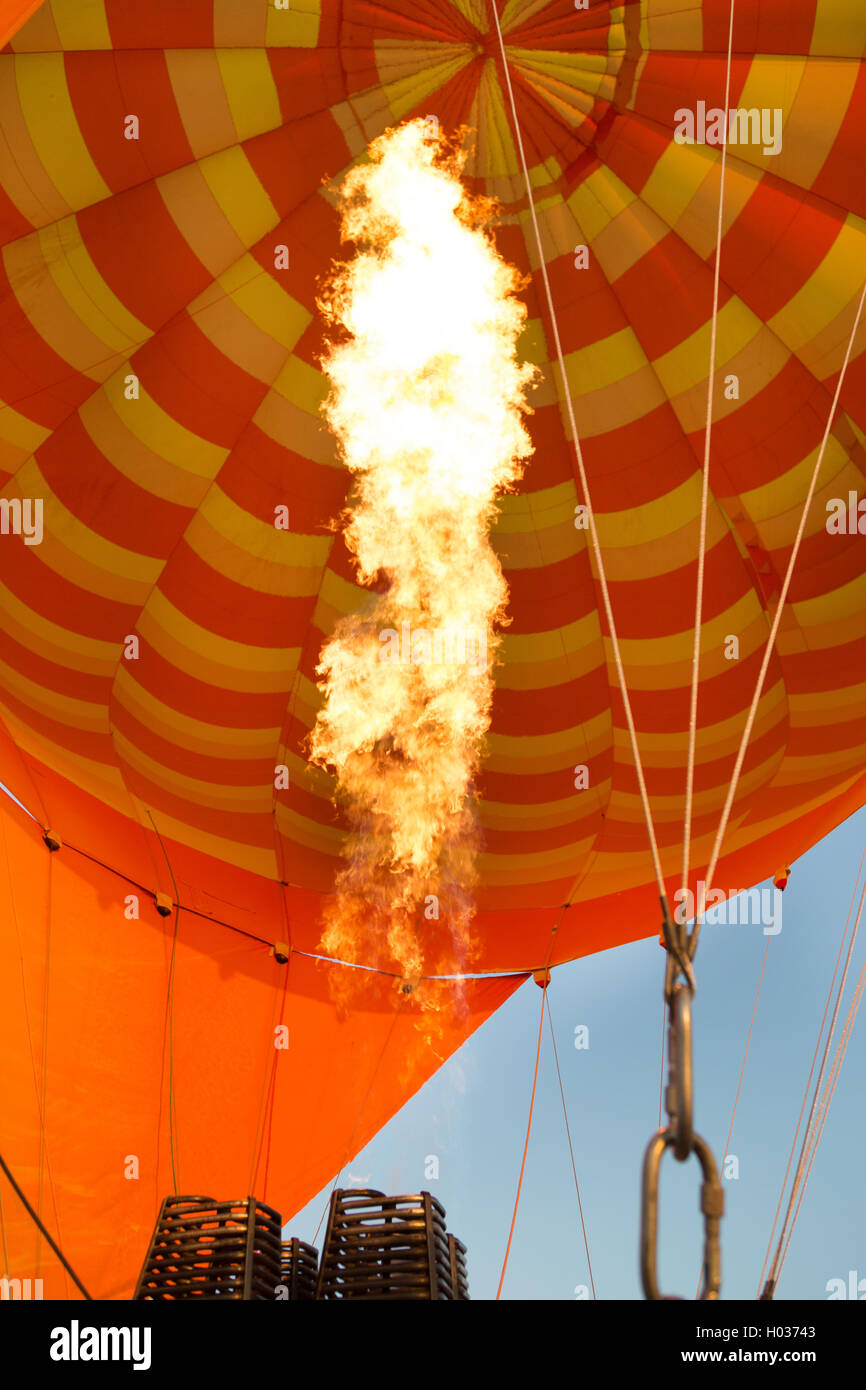 Hot air balloon burner directing a flame into the envelope Stock Photo ...