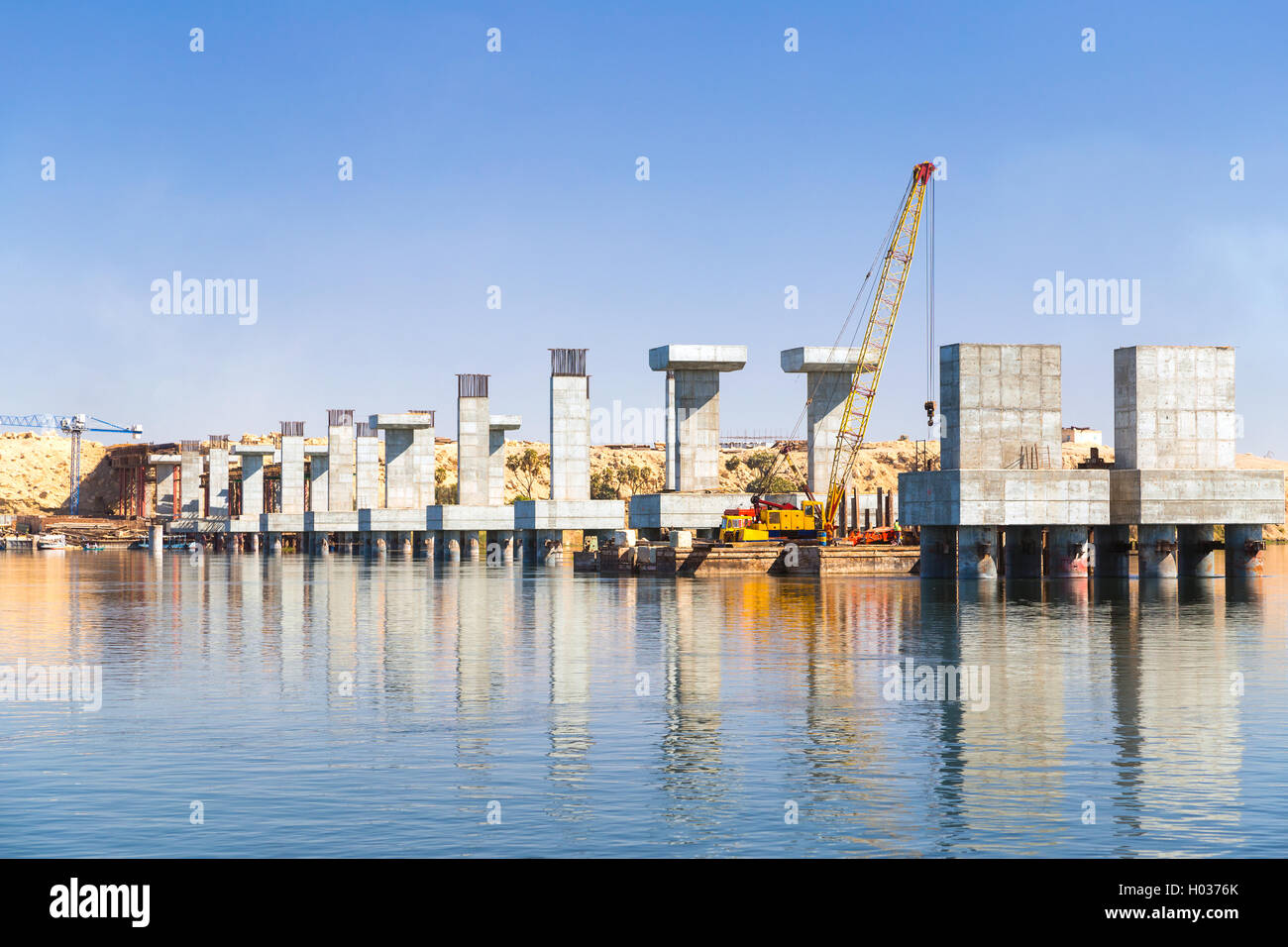 Construction site of the new bridge built on the Nile, Egypt Stock Photo - Alamy