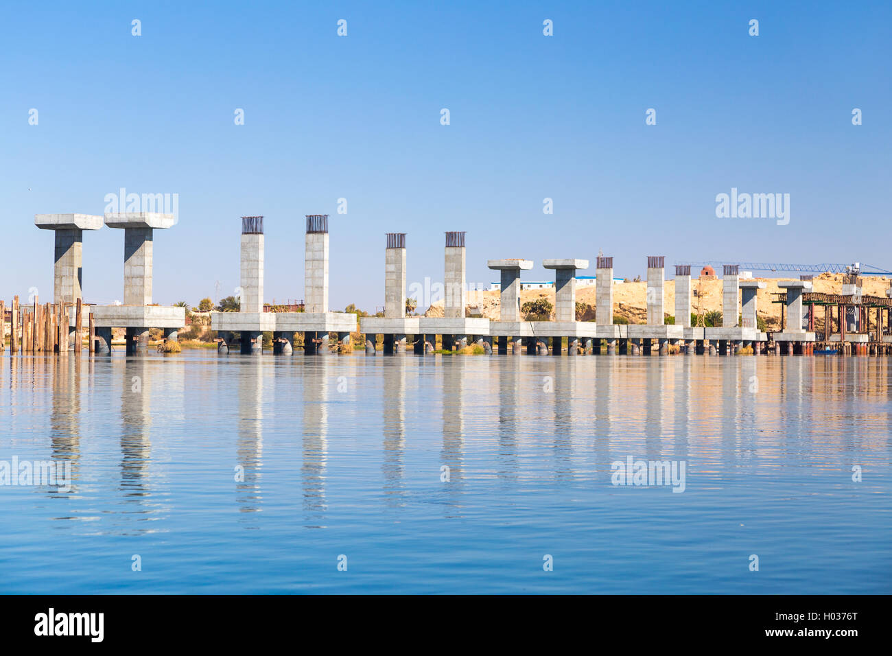 Construction site of the new bridge built on the Nile, Egypt Stock ...