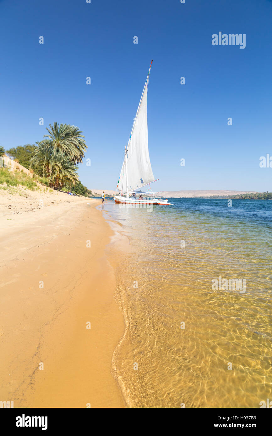 Felucca, traditional wooden sailboat on shore of Nile, Egypt Stock ...