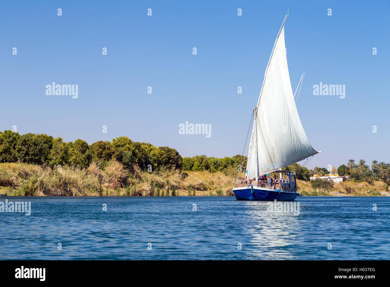 Felucca, traditional wooden sailboat on shore of Nile, Egypt Stock ...