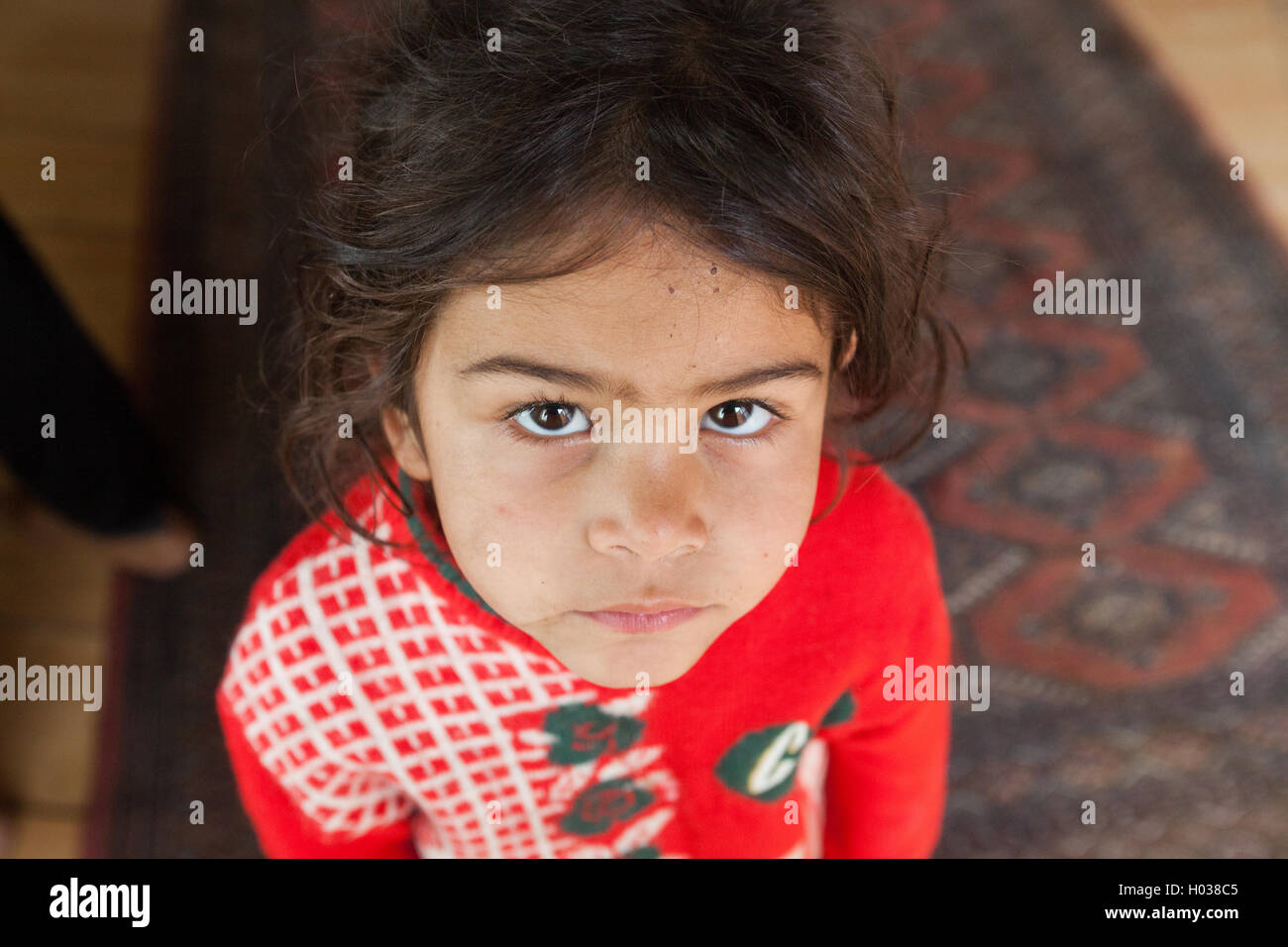 ZAGREB, CROATIA - OCTOBER 21, 2013: Portrait of cute little Roma girl ...
