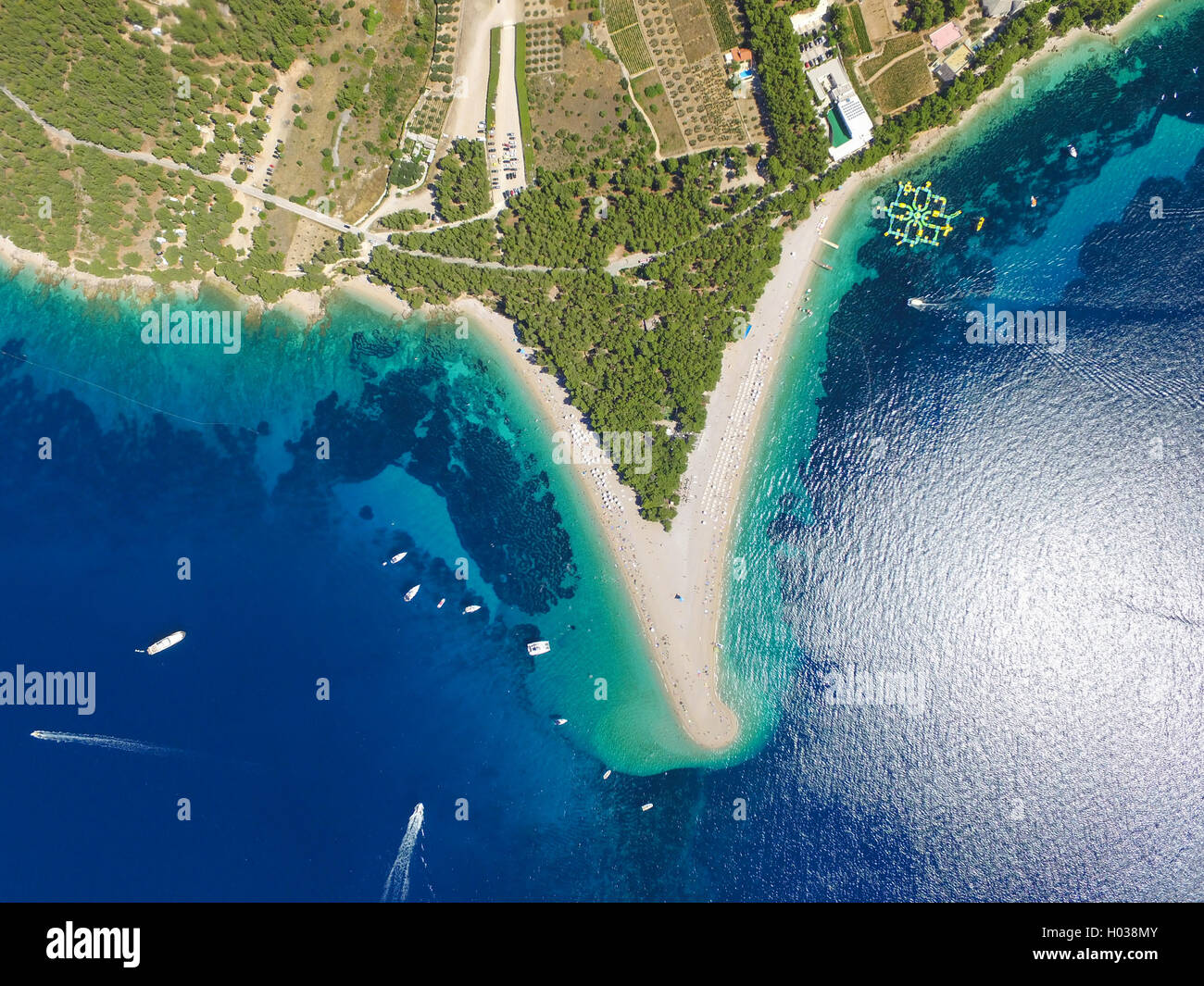 Aerial view Zlatni rat beach in Bol, Island Brac, Croatia Stock Photo ...