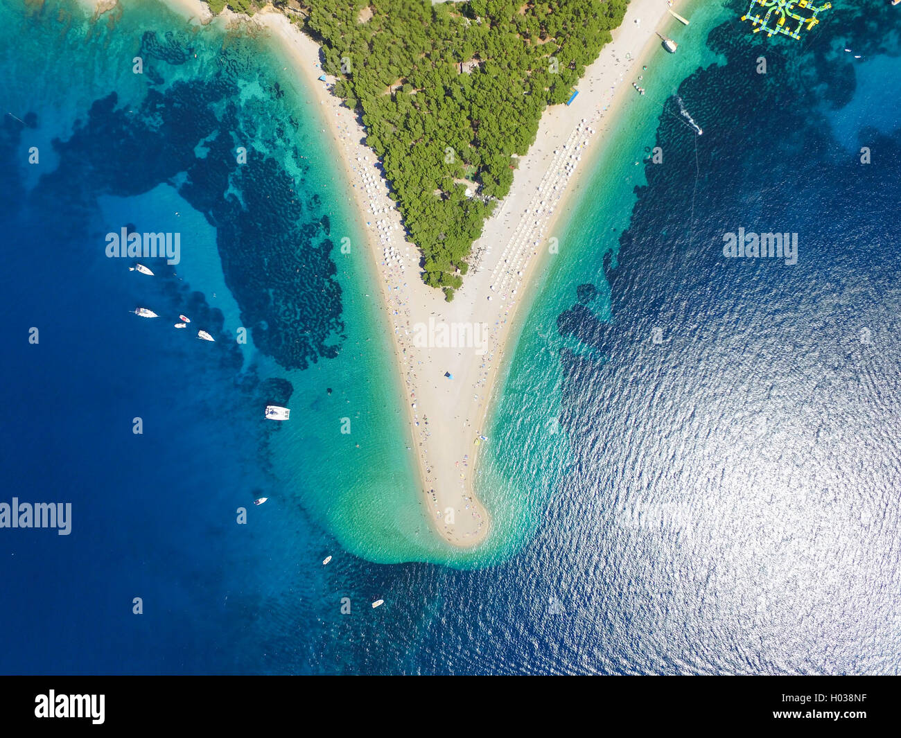 Aerial view Zlatni rat beach in Bol, Island Brac, Croatia Stock Photo ...