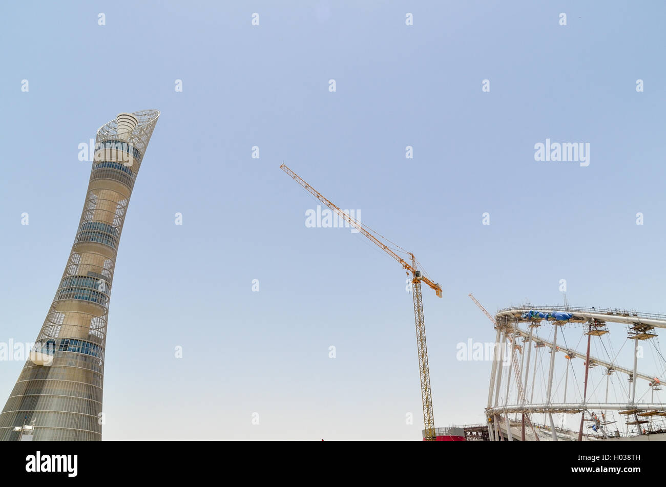 The Torch Doha (Aspire tower), the tallest structure in Qatar, with the ...