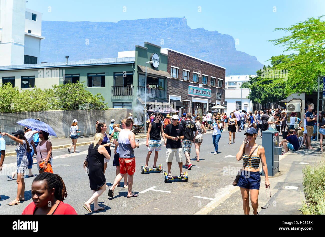 Crowd of South Africans and tourists on Bree Street, Cape Town, during ...