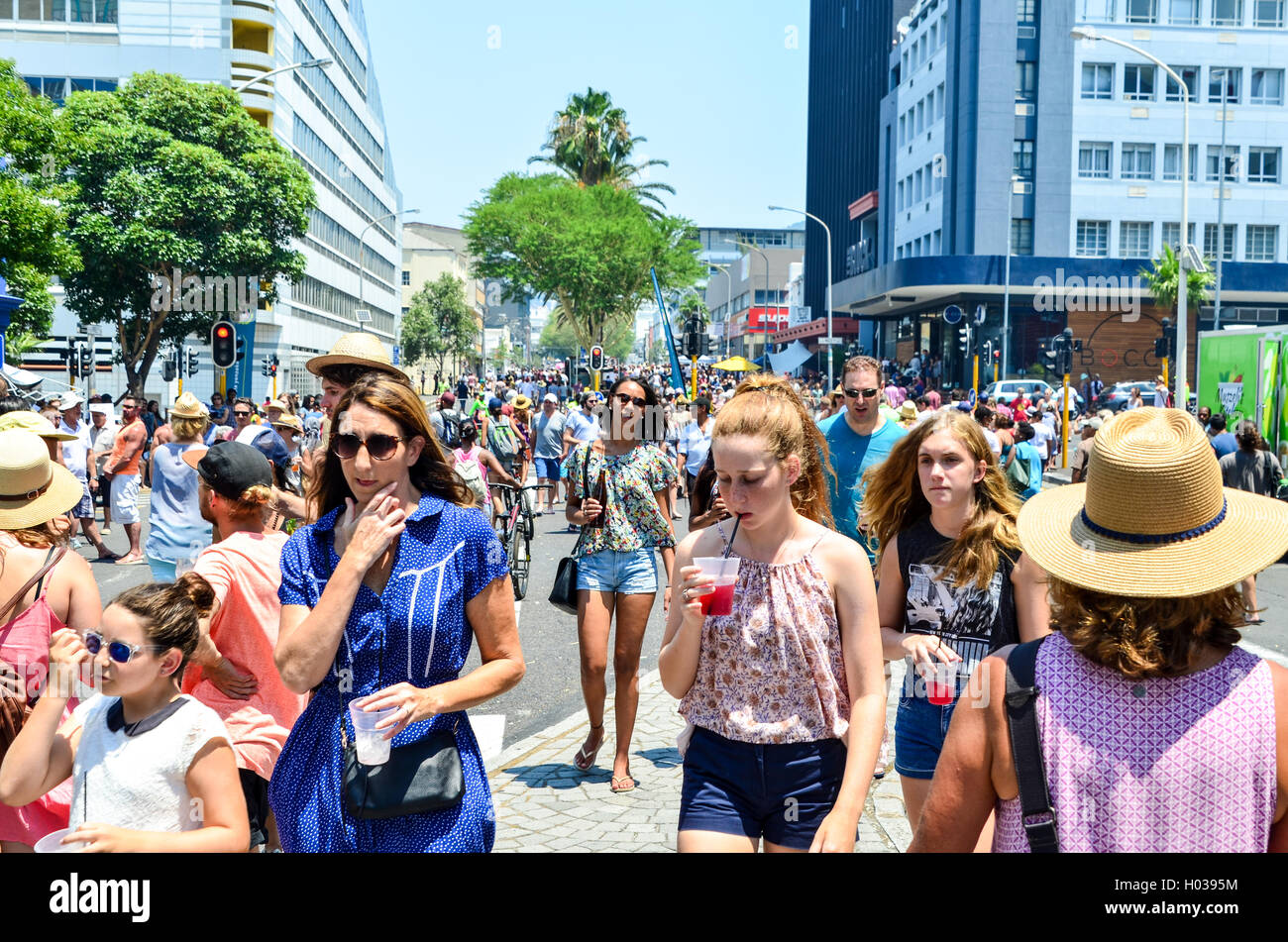 Crowd of South Africans and tourists on Bree Street, Cape Town, during ...