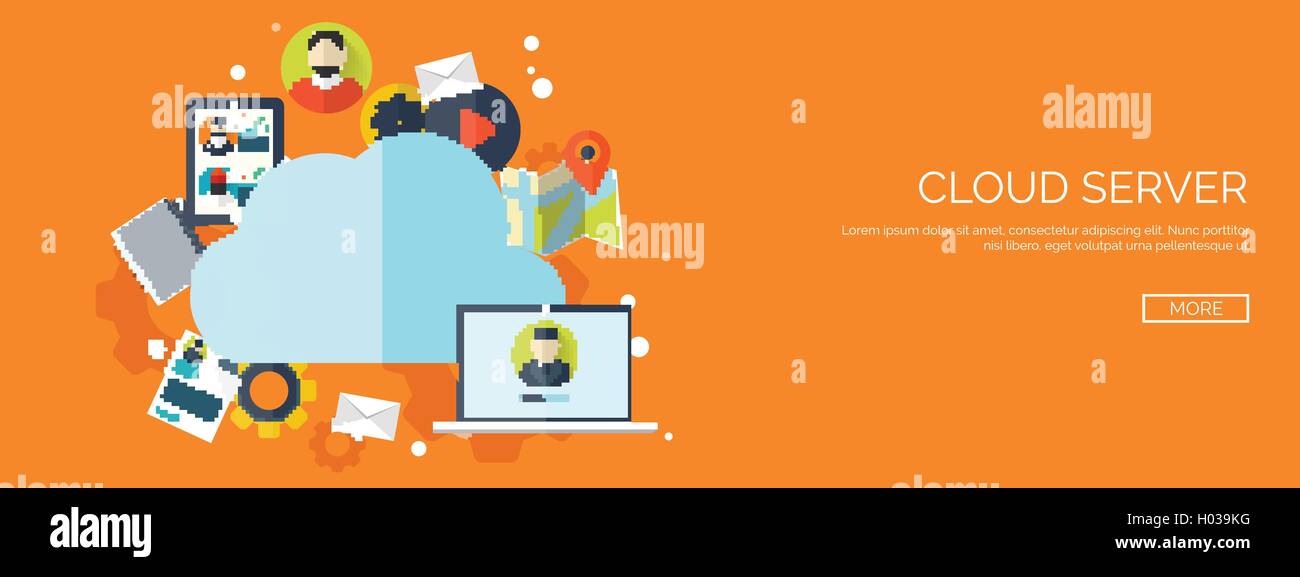 Vector illustration. Flat cloud computing background. Data storage network technology ...