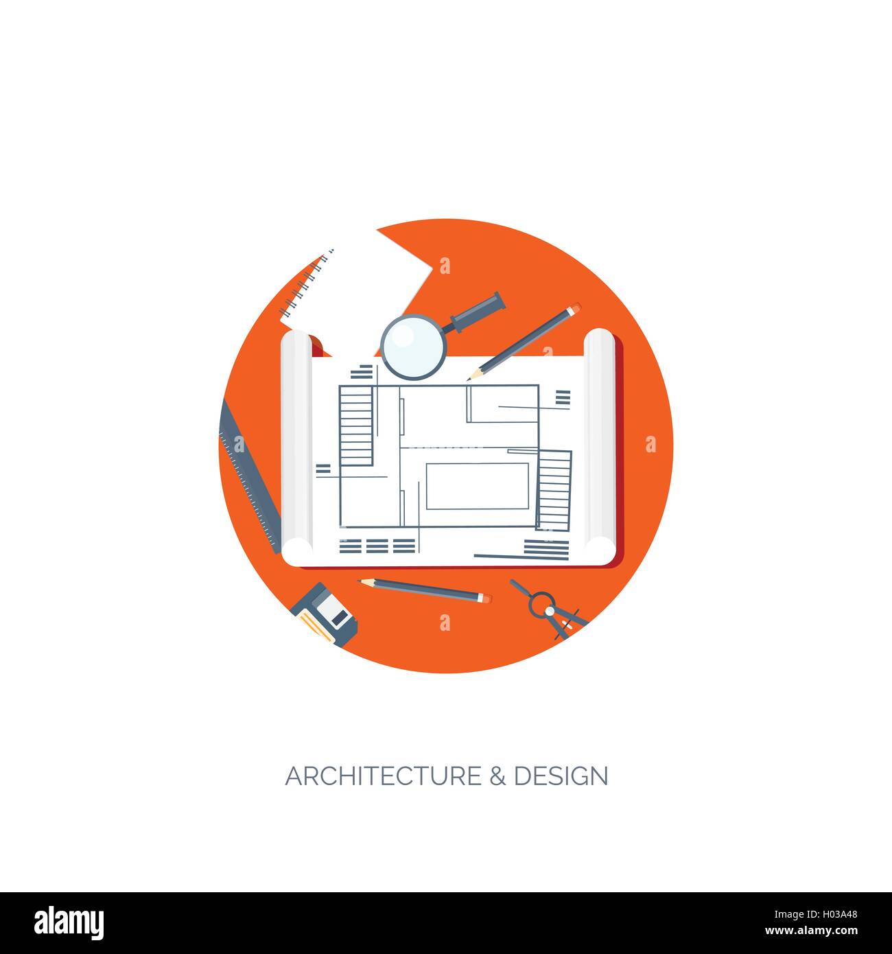 Vector illustration. Flat architectural project. Teamwork. Building ...