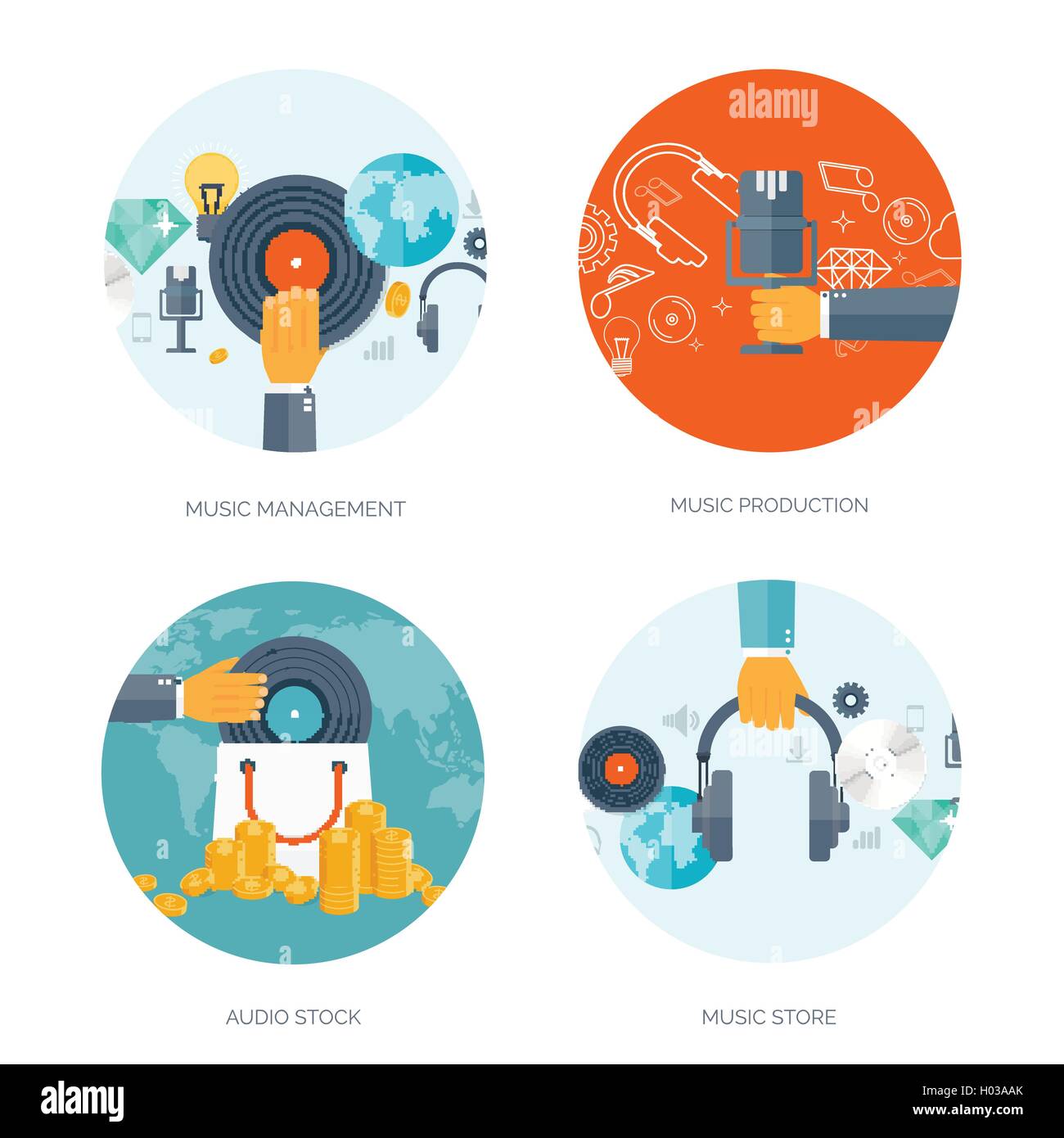 Vector illustration. Flat background. Music.production. Show business ...