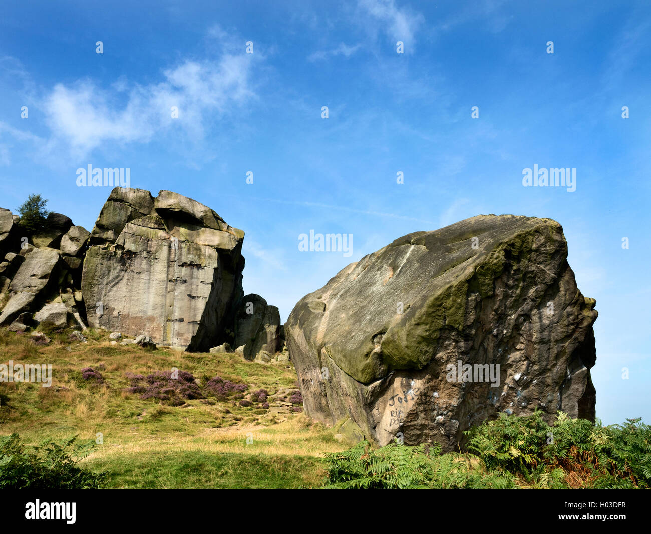 Cow and Calf Rocks on Ilkley Moor near Ilkley West Yorkshire England ...