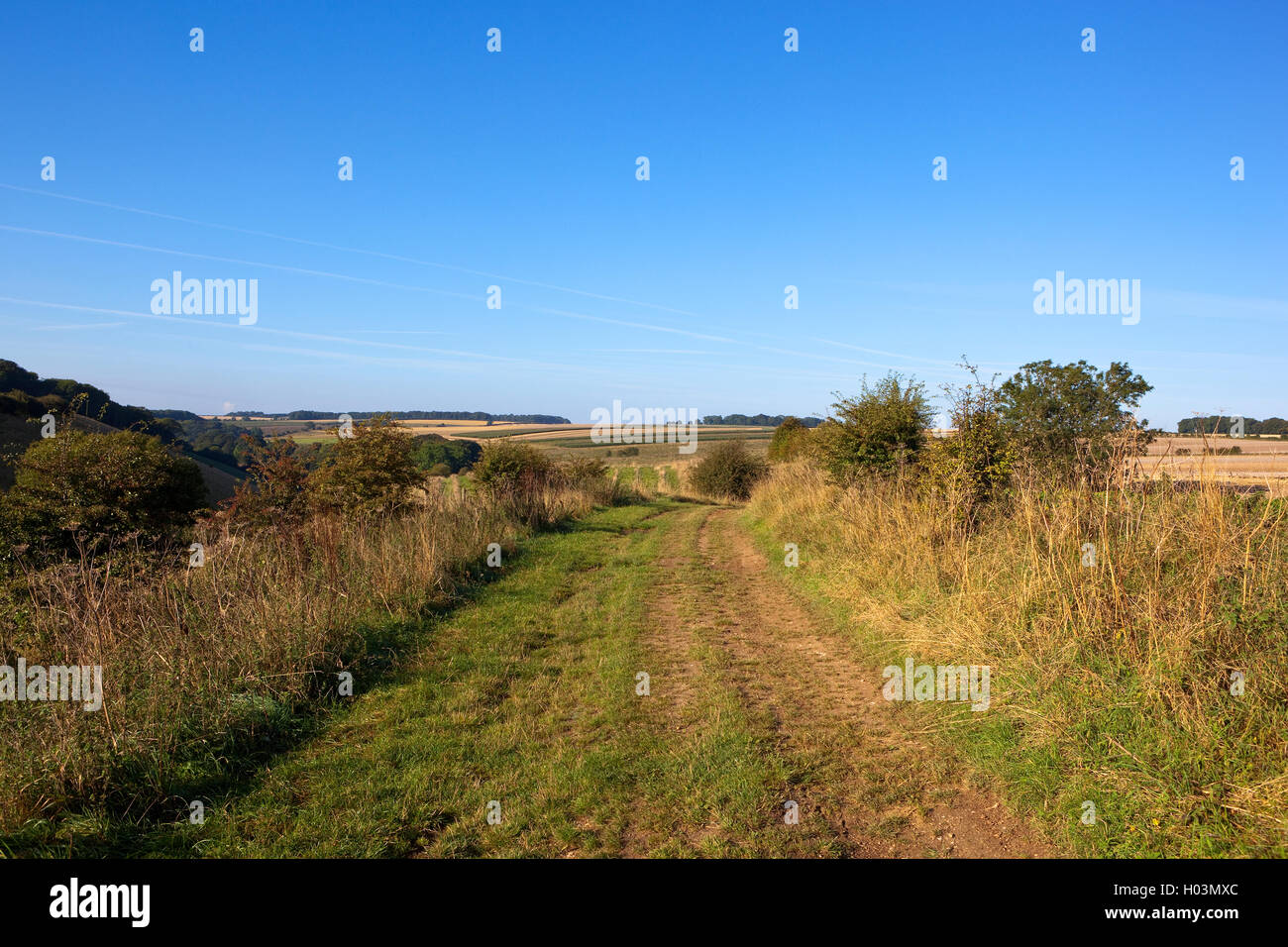 A scenic section of the Minster way footpath with views of patchwork ...
