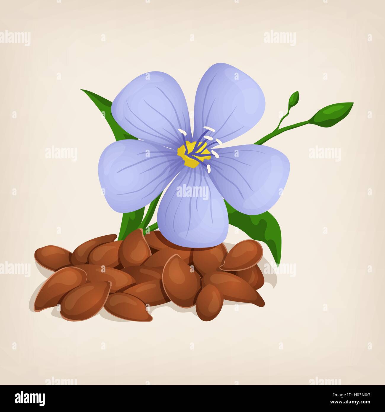 Brown flax seeds with flowers and leaves. Vector illustration Stock ...
