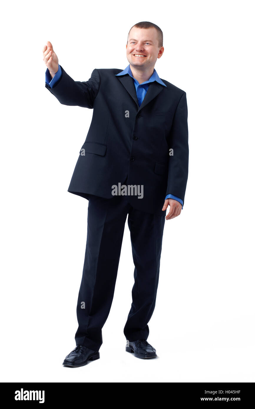 Full length portrait of a businessman inviting somebody Stock Photo - Alamy