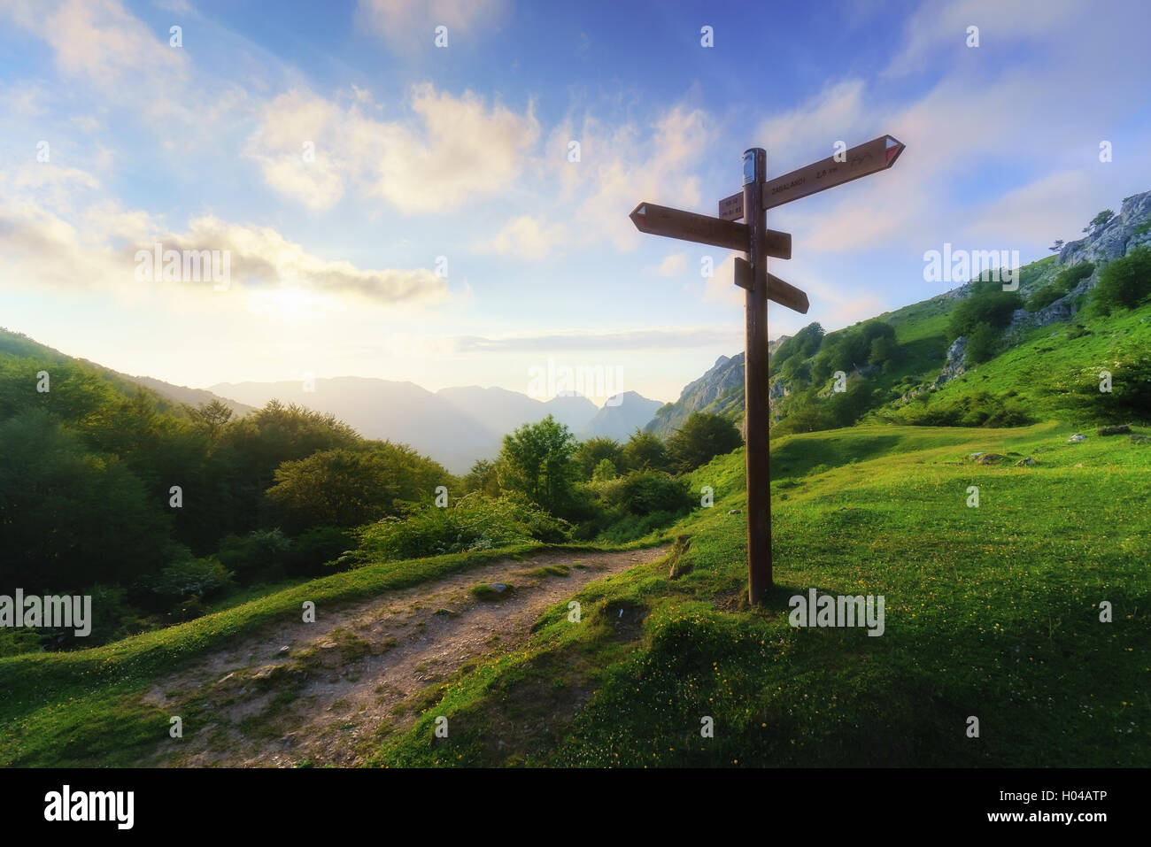 signpost in the mountain Stock Photo - Alamy