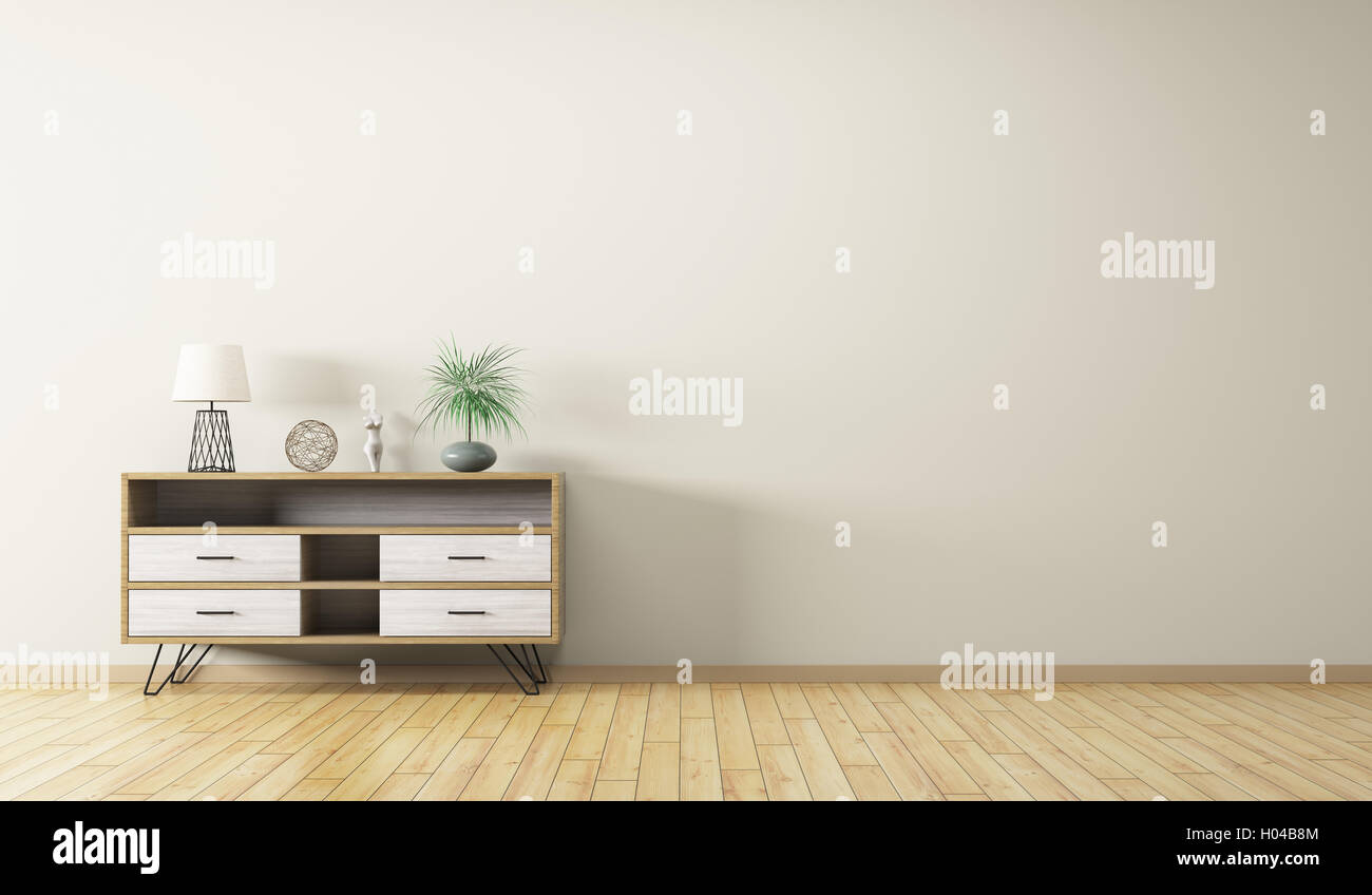 Modern interior of living room with wooden cabinet 3d rendering Stock ...
