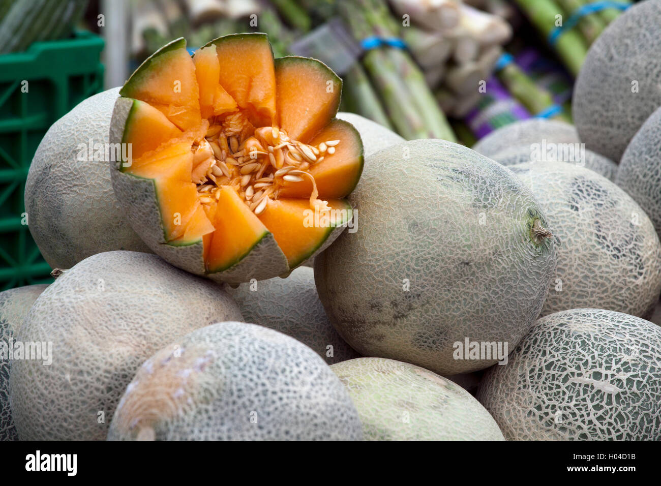 Group of fresh melons on a market Stock Photo - Alamy