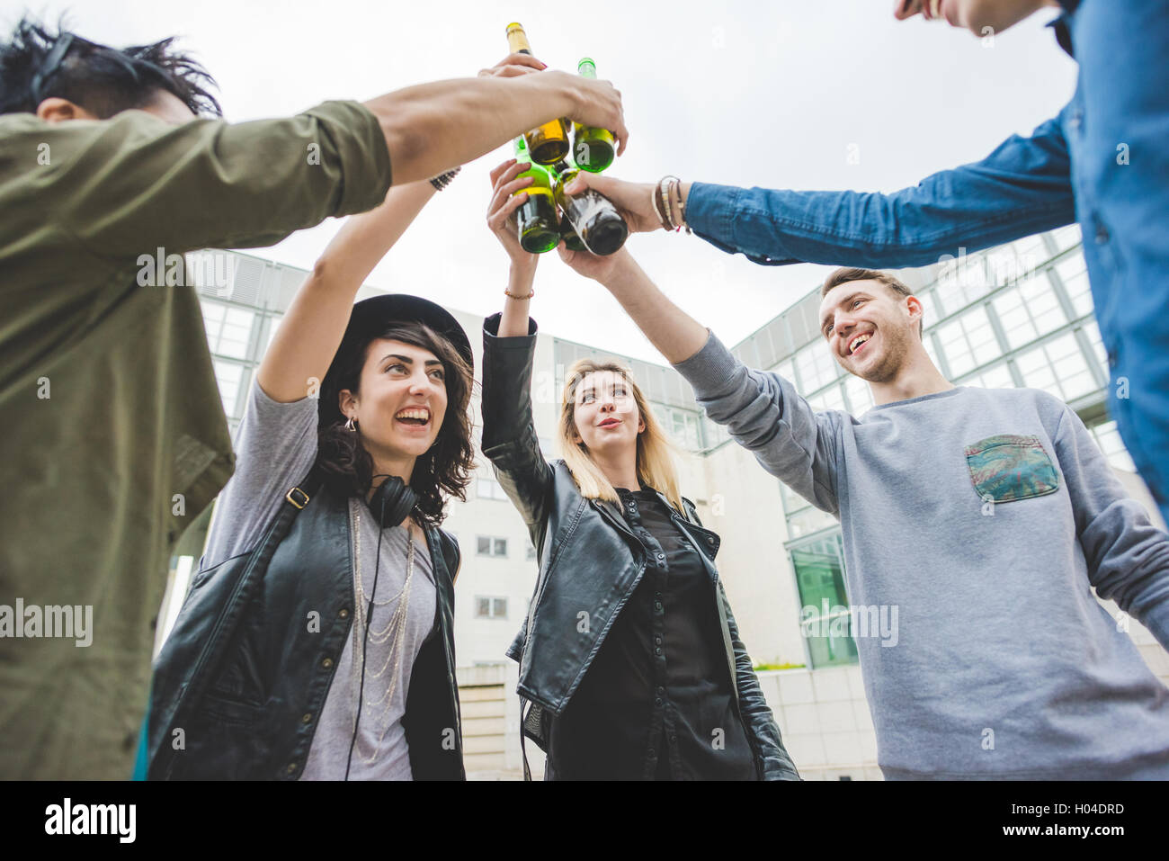 Half length of group of young handsome multiethnic woman and man ...