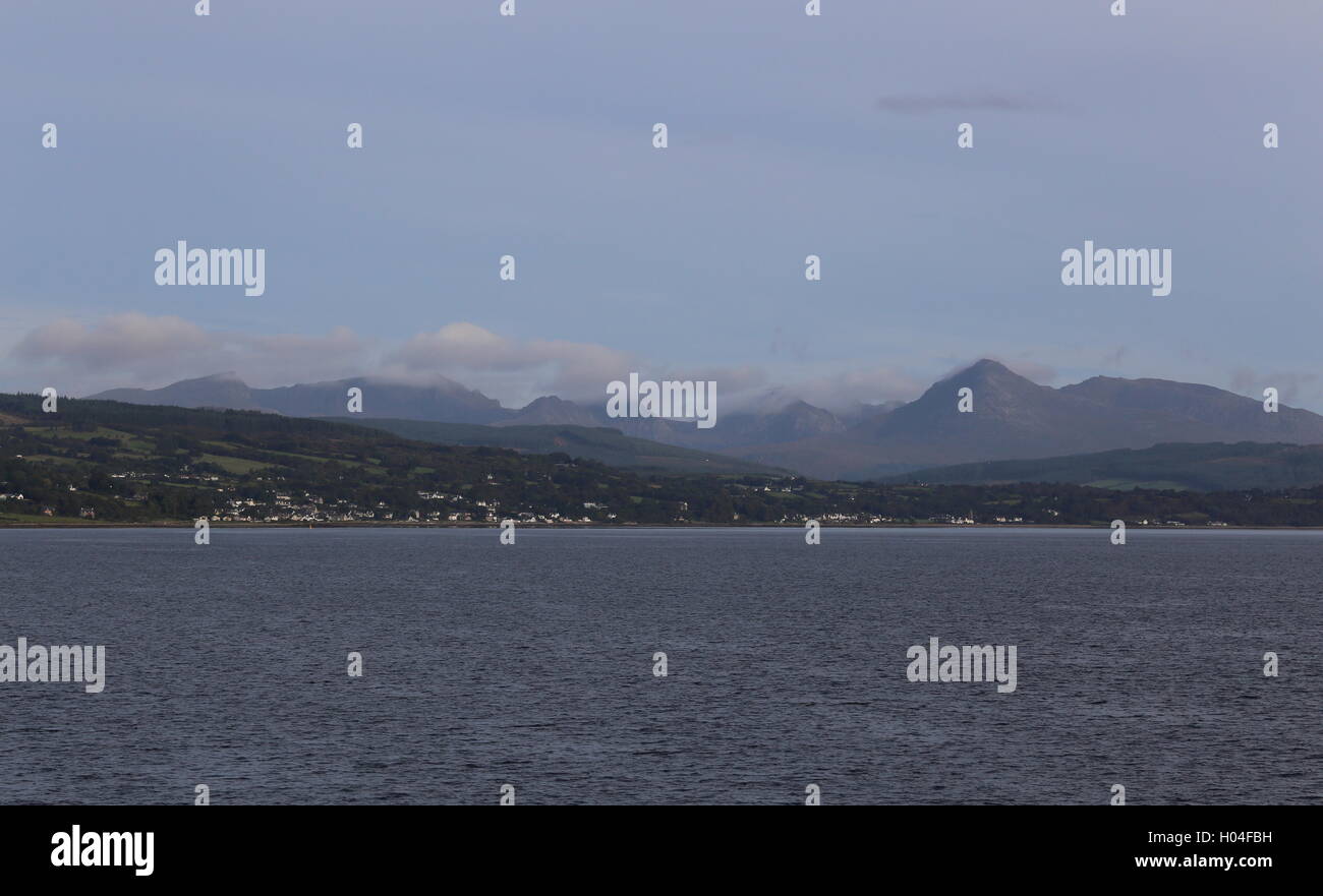 Village of Whiting Bay and mountains of Arran Scotland September 2016 ...