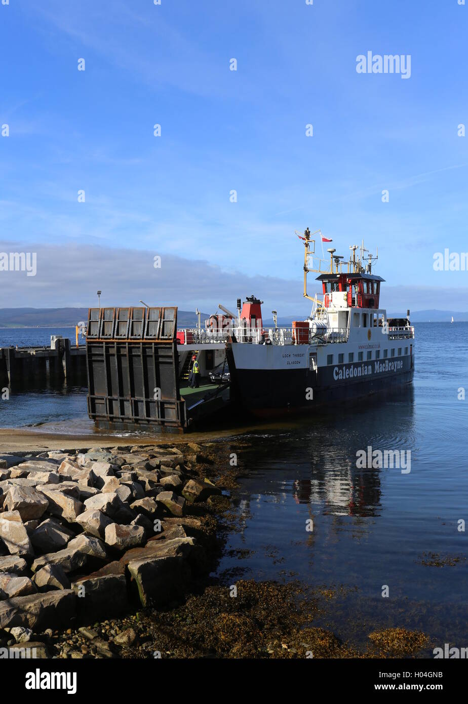 Calmac Ferry MV Loch Tarbet arriving Lochranza Isle of Arran Scotland ...