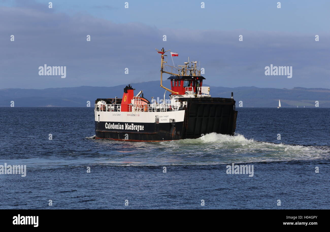 Calmac Ferry MV Loch Tarbet departing Lochranza Isle of Arran Scotland ...