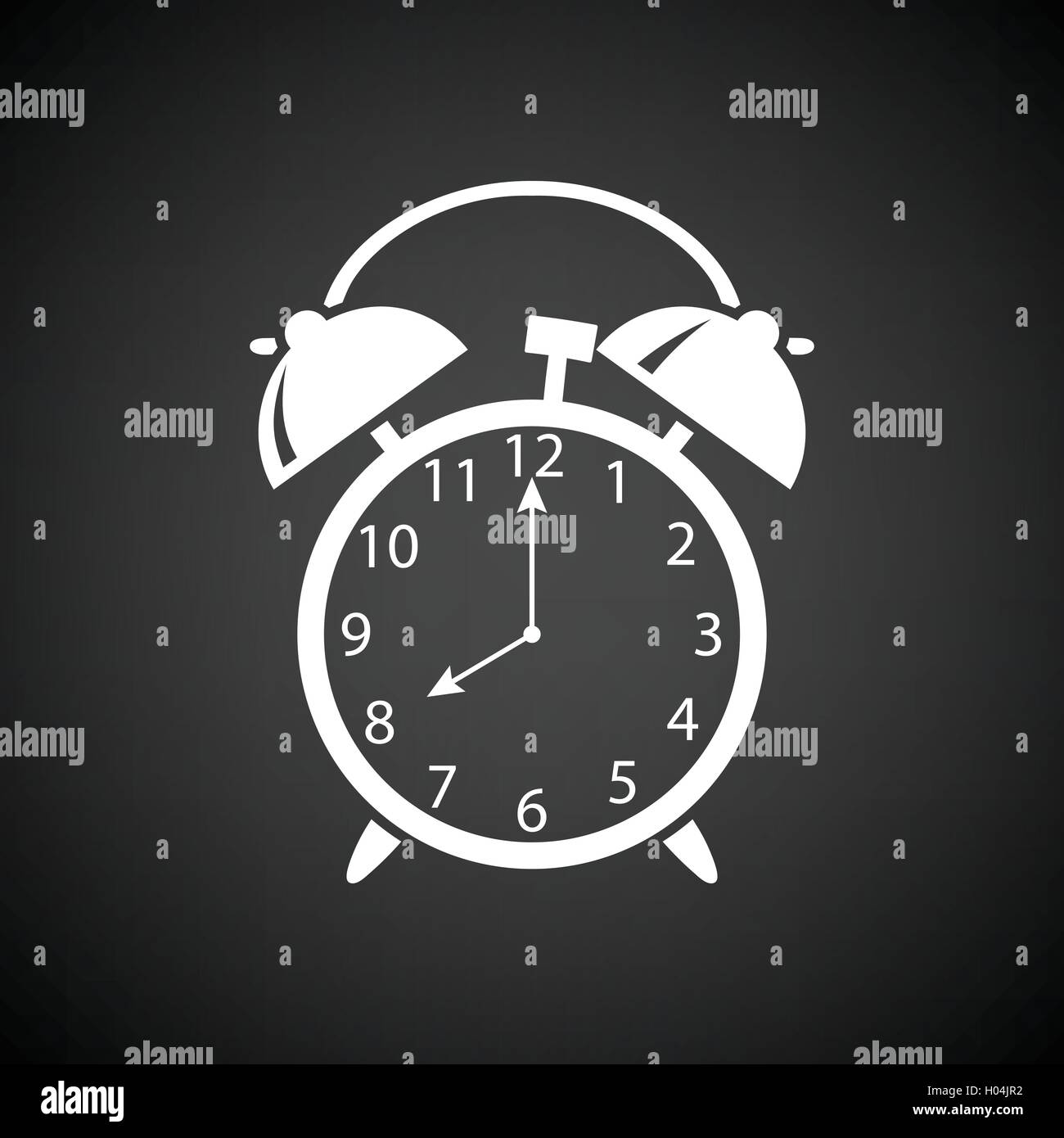 Alarm clock icon. Black background with white. Vector illustration ...