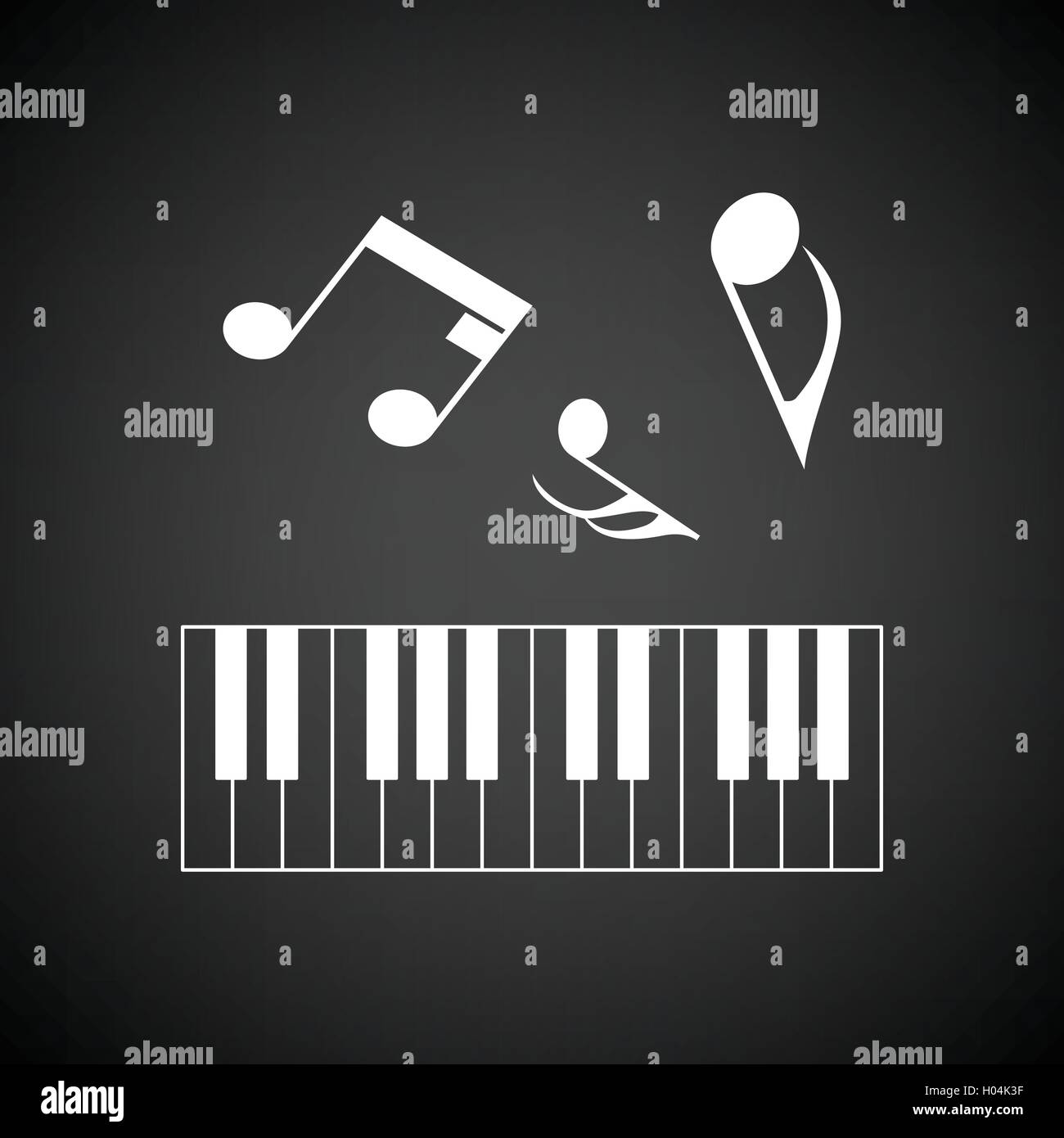 Piano keyboard icon. Black background with white. Vector illustration ...