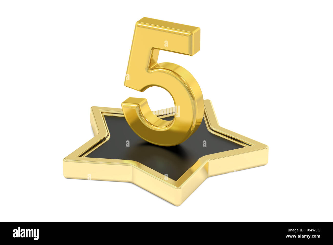 3D golden number 5 on star podium, 3D rendering isolated on white ...