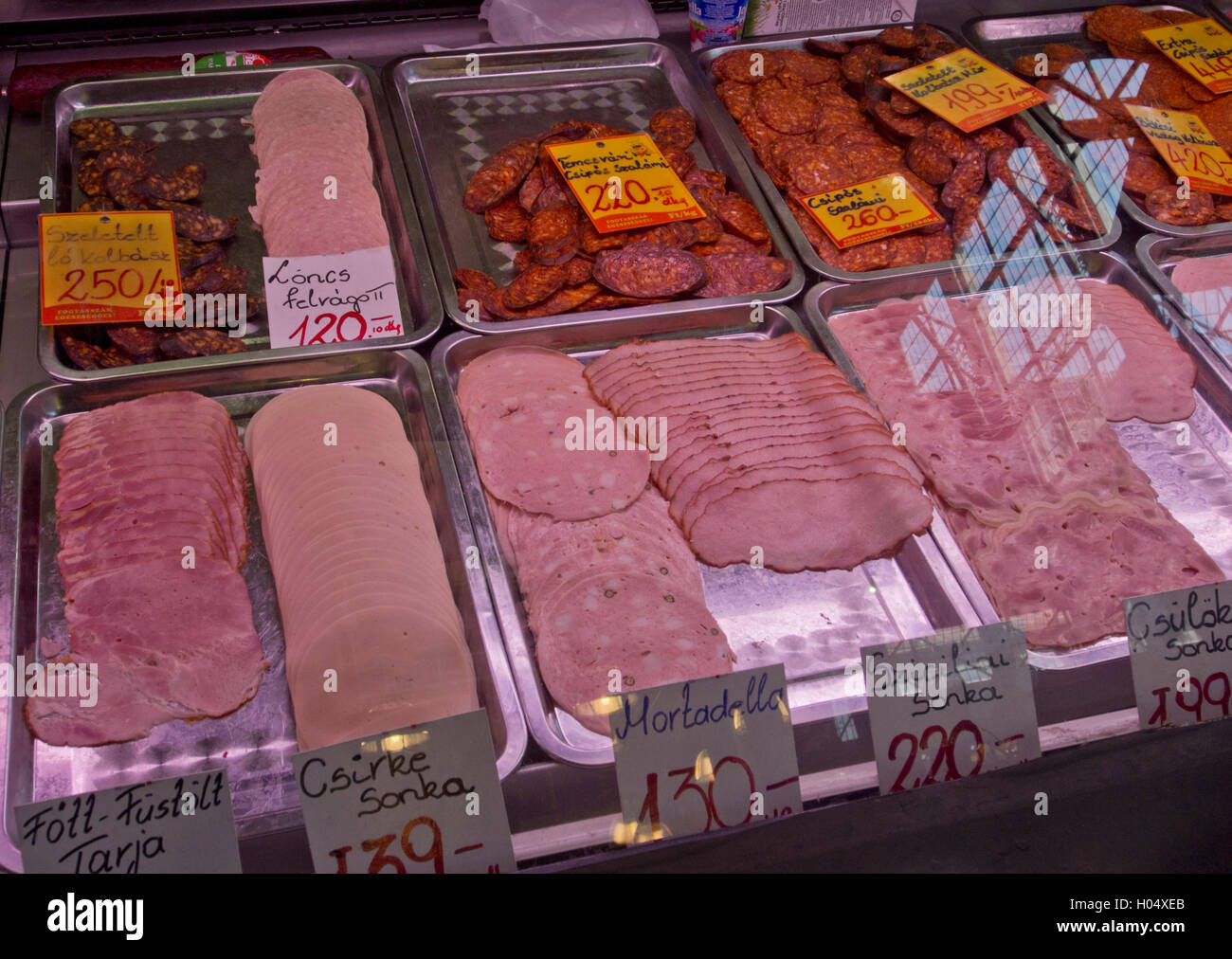 Traditional Hungarian meat shop at the Great Market Hall.Budapest ...