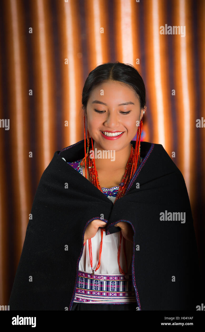Beautiful Hispanic Model Wearing Andean Traditional Clothing Black